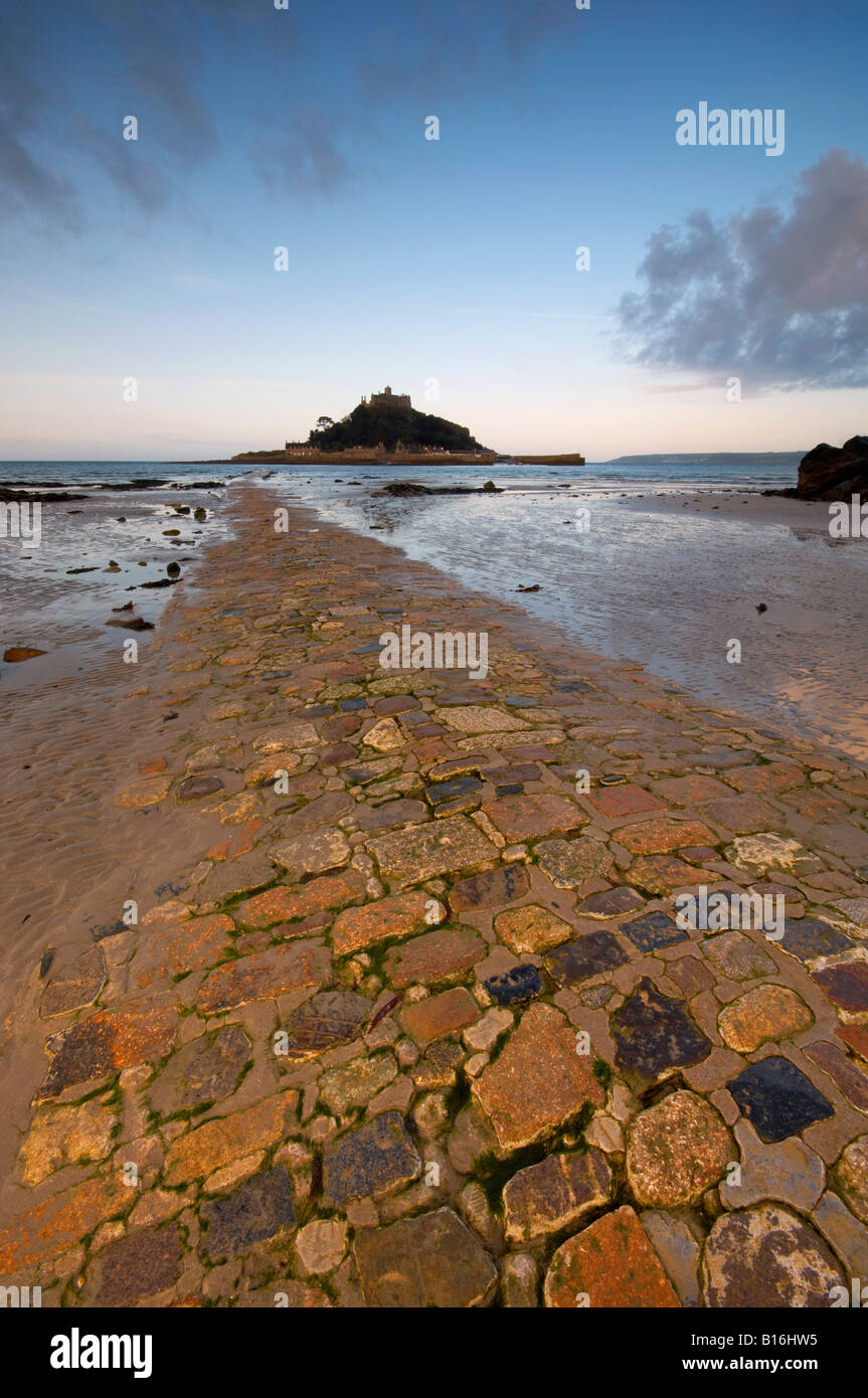 Dawn lighting up the old brick causeway leading to St Michaels Mount ...