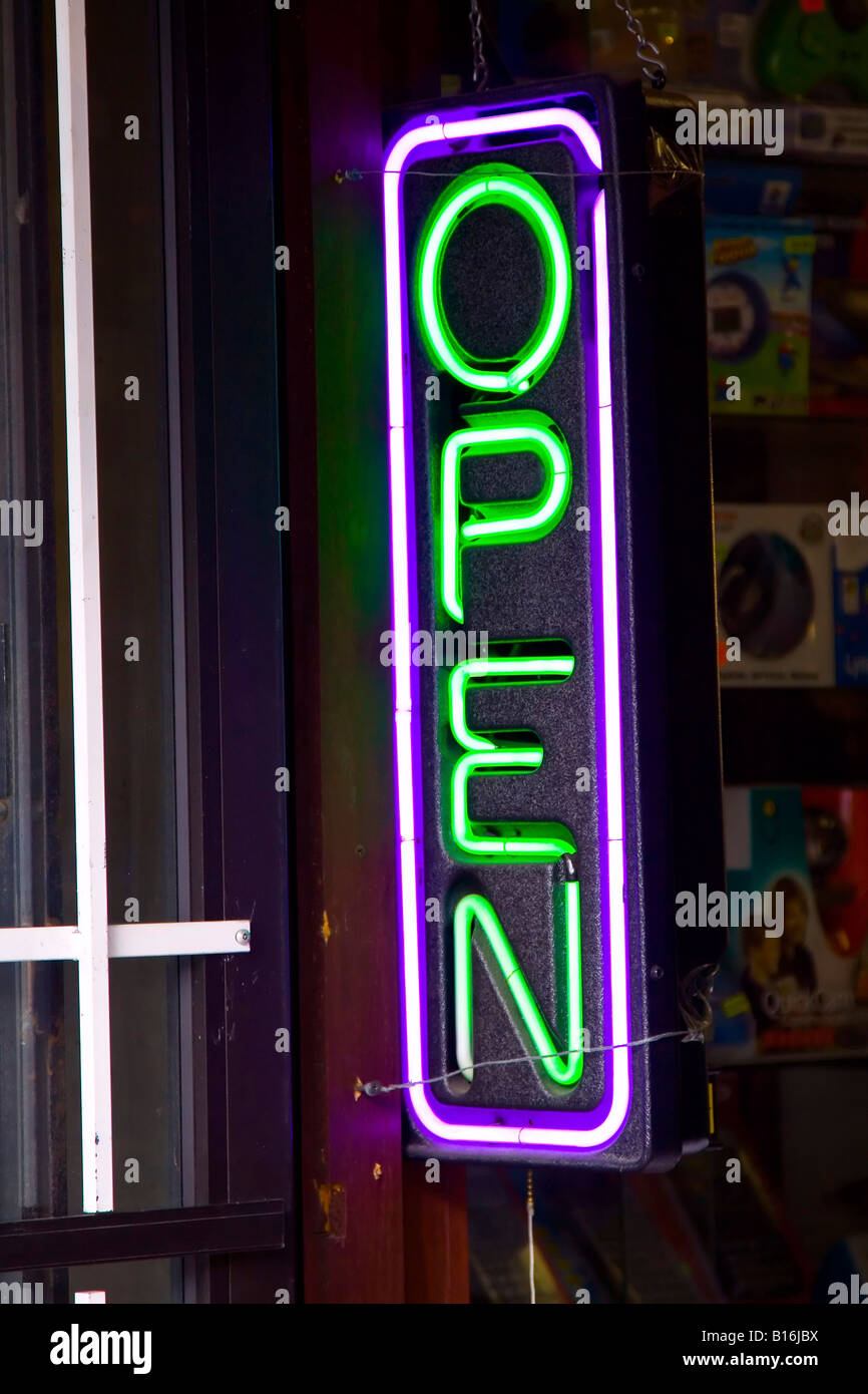 Neon sign - open Stock Photo - Alamy