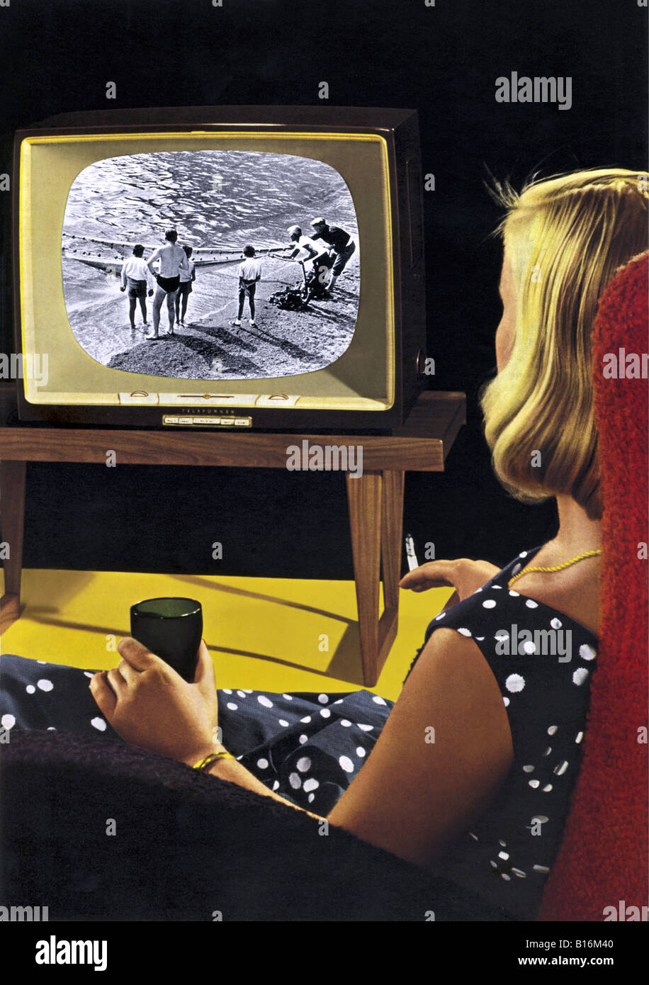 broadcast, television, viewers, woman is viewing television, Germany ...