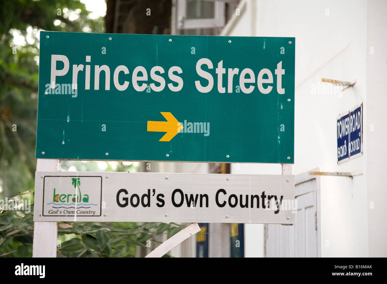 A street sign in Kochi (in Kerala, India). Kerala is marketed ...