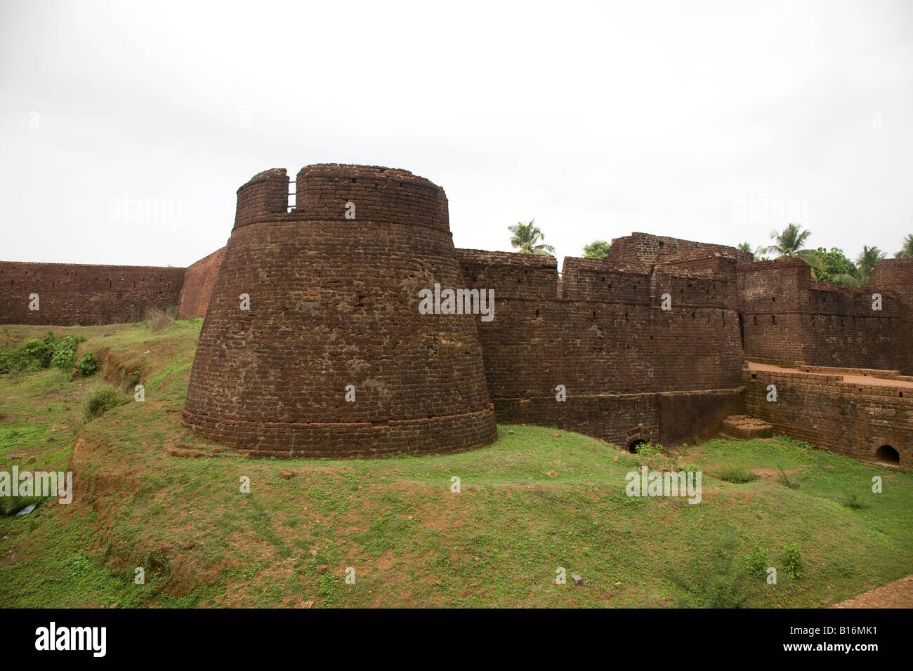 The walls and main gate of Bekal Fort near Kasaragod, Kerala. The fort ...