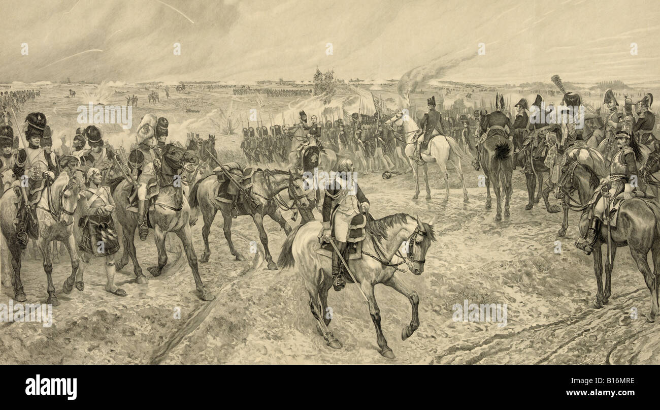 Napoleon I, 1769 - 1821, with his Old Guard at the battle of Waterloo ...