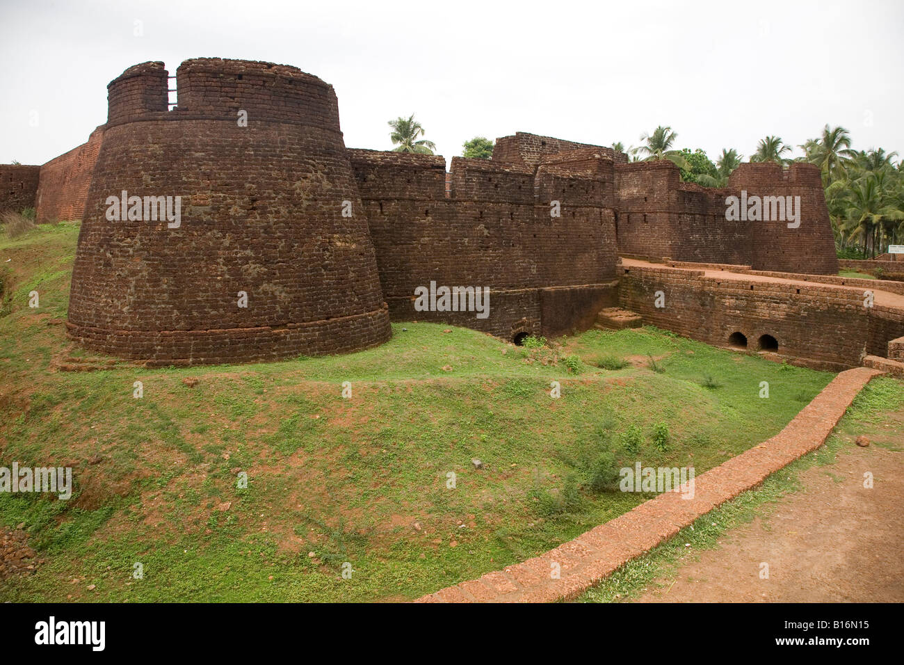 The walls and main gate of Bekal Fort near Kasaragod in Kerala, India ...