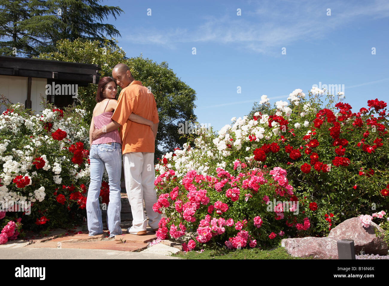Rear view happy multi ethnic hi-res stock photography and images - Alamy