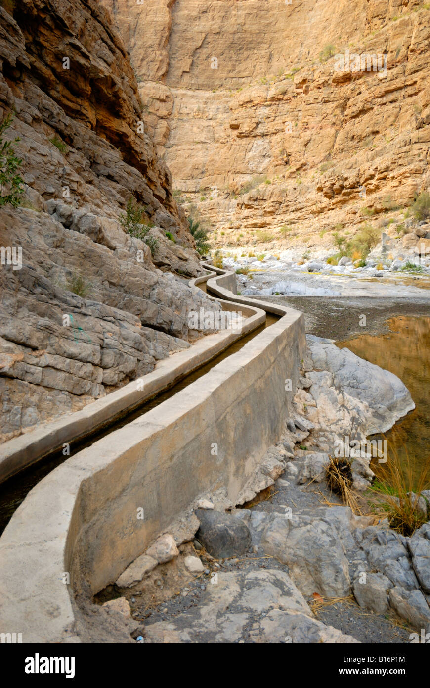 Irrigation channels or falaj, Wadi al Muaydin, Hajar Mountains ...