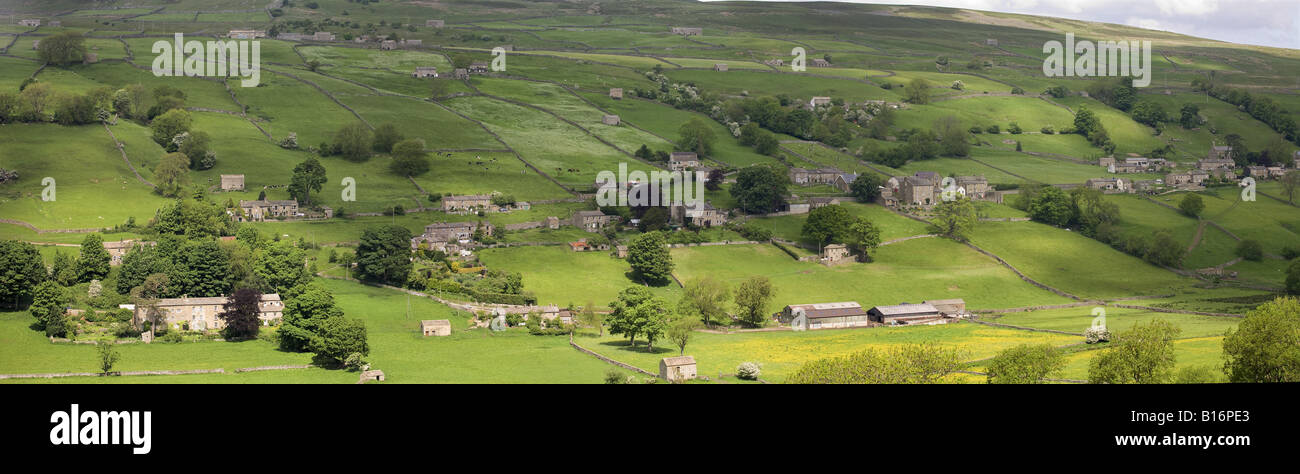 Panoramc view of the village of Low Row in Swaledale taken in late My ...