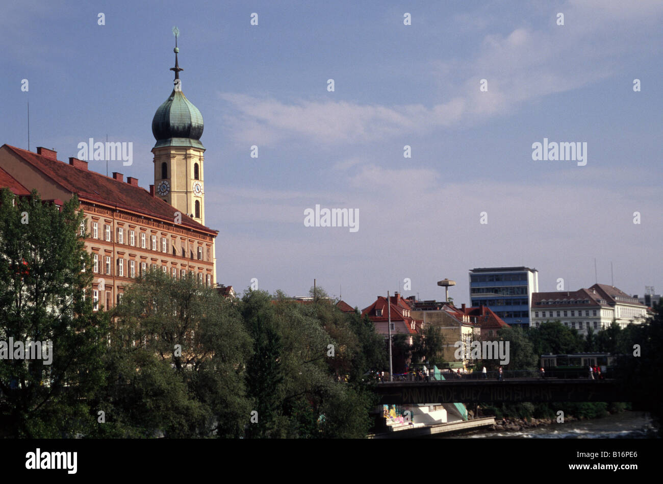 Bridge over Mur river and church in Graz Styria Austria Stock Photo - Alamy