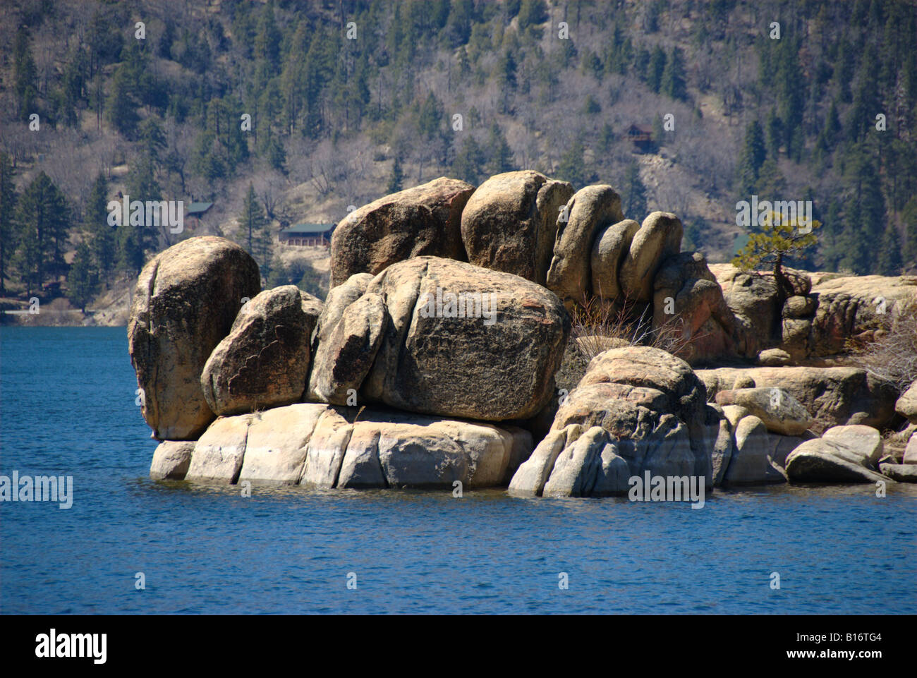 Granite rock formations Big Bear Lake, a popular mountain resort, San ...