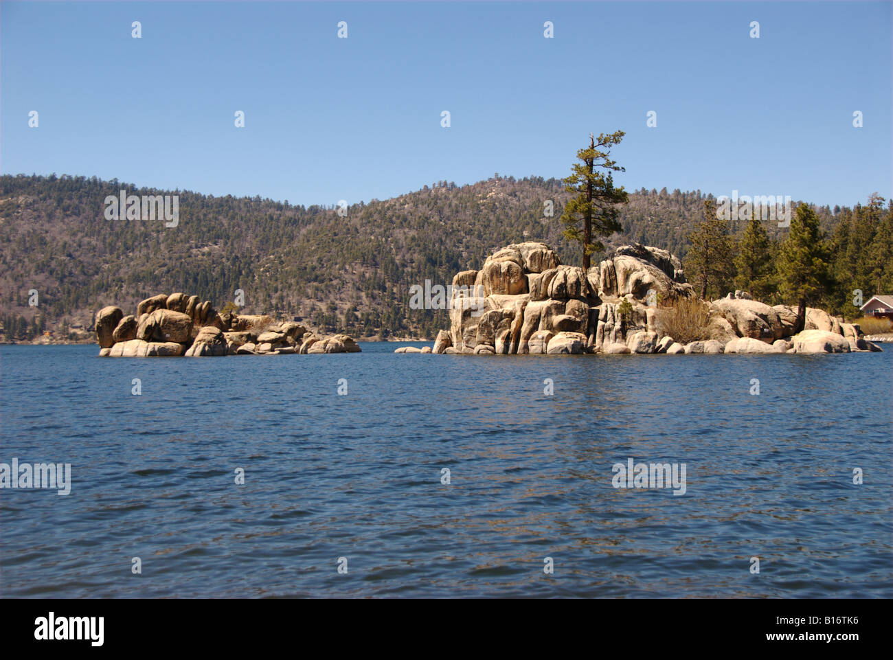 Granite rock formations Big Bear Lake, a popular mountain resort, San ...