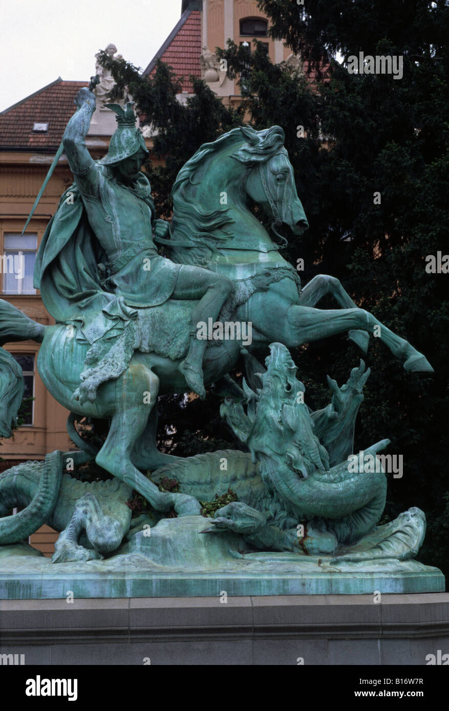 George kill dragon statue at Marsal Tito square Zagreb Croatia Stock ...
