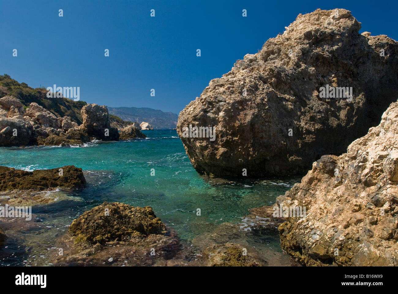 Remote beach near Cape Kotsikas on the island of Samos in Greece Stock ...