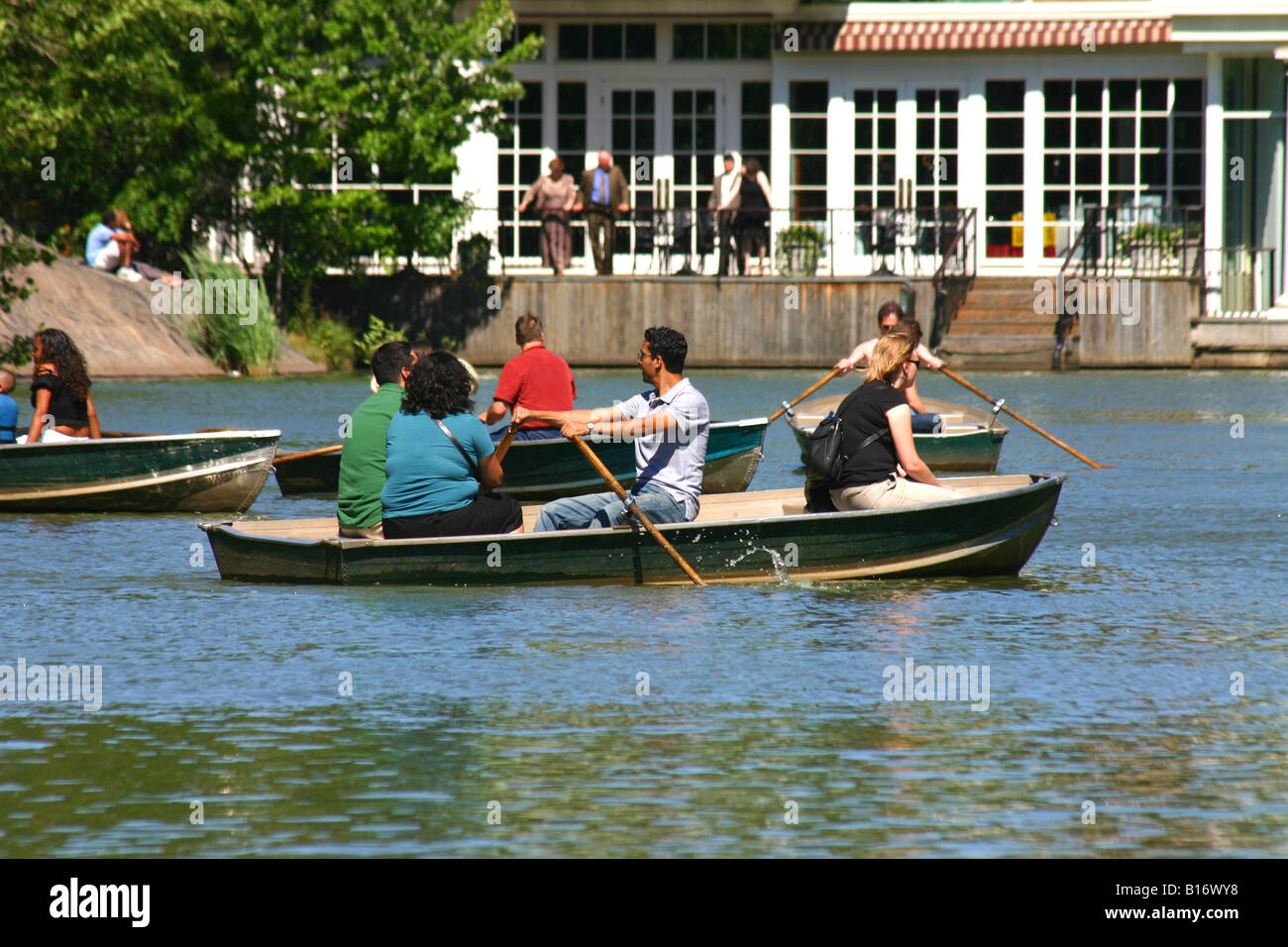 People in row boats in Central Park Stock Photo - Alamy