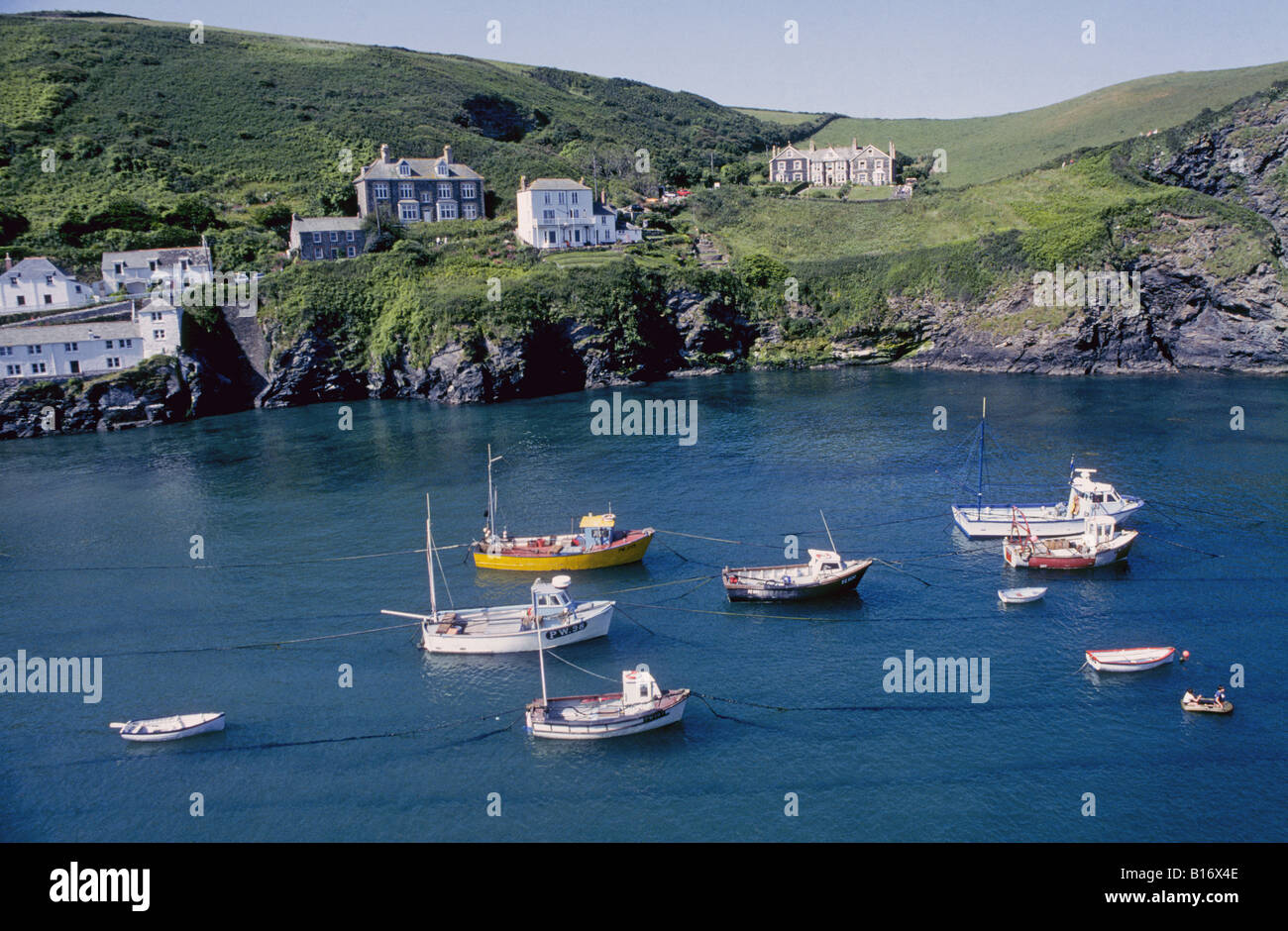 Fishing boats in the harbor at Port Isaacs, Cornwall, the village in ...