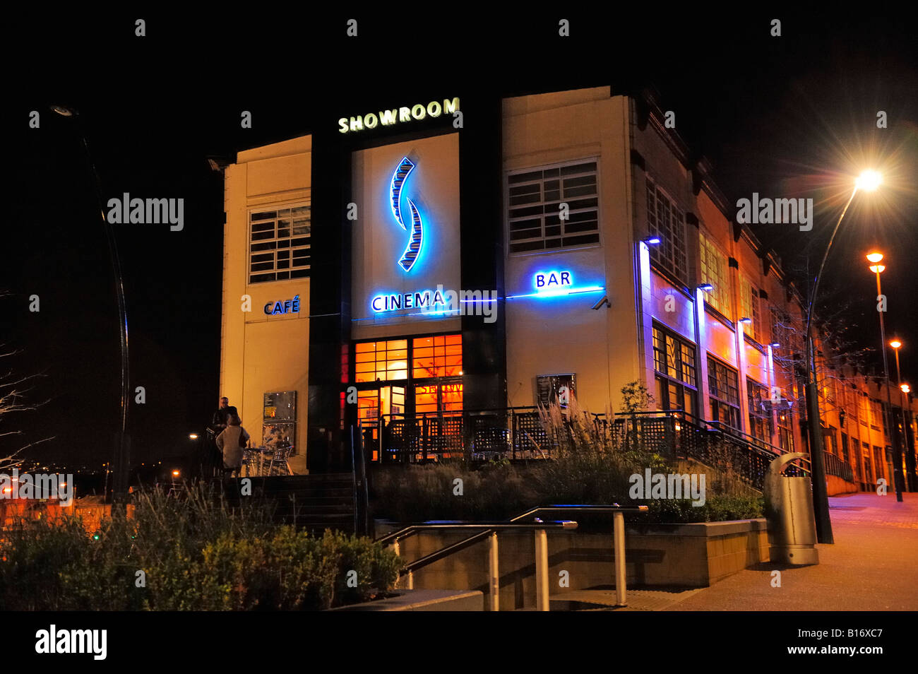 A night time scene of the Showroom Cinema,cafe and bar located on ...
