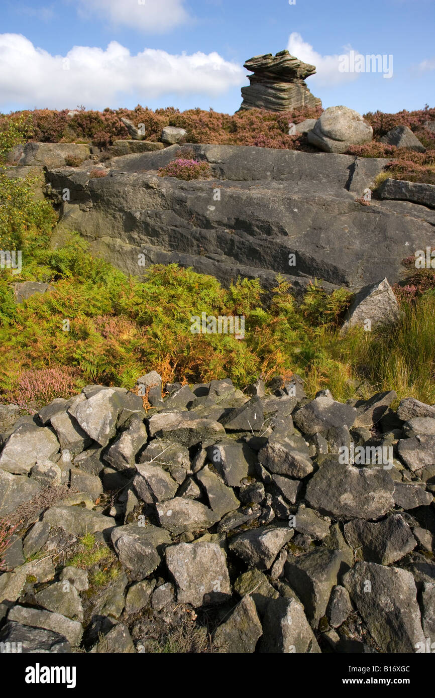 A view of Mother Cap a rock formation on Hathersage Moor in the Peak ...