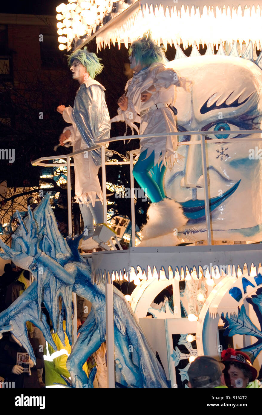 Two Dancers on an Ice Themed Float performing in Weston Super Mares ...
