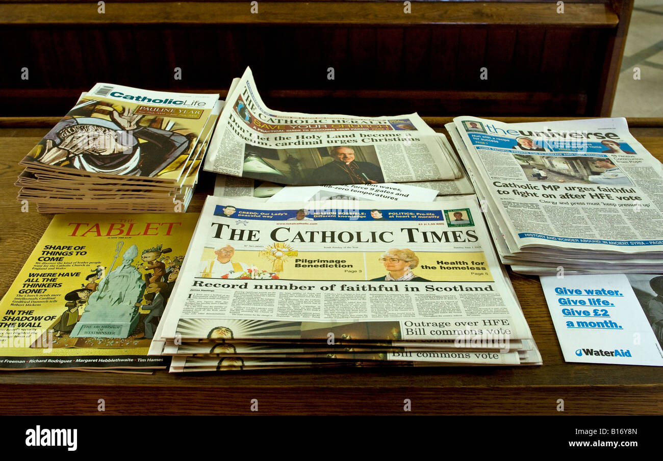 The Catholic Times on sale in English church Stock Photo - Alamy