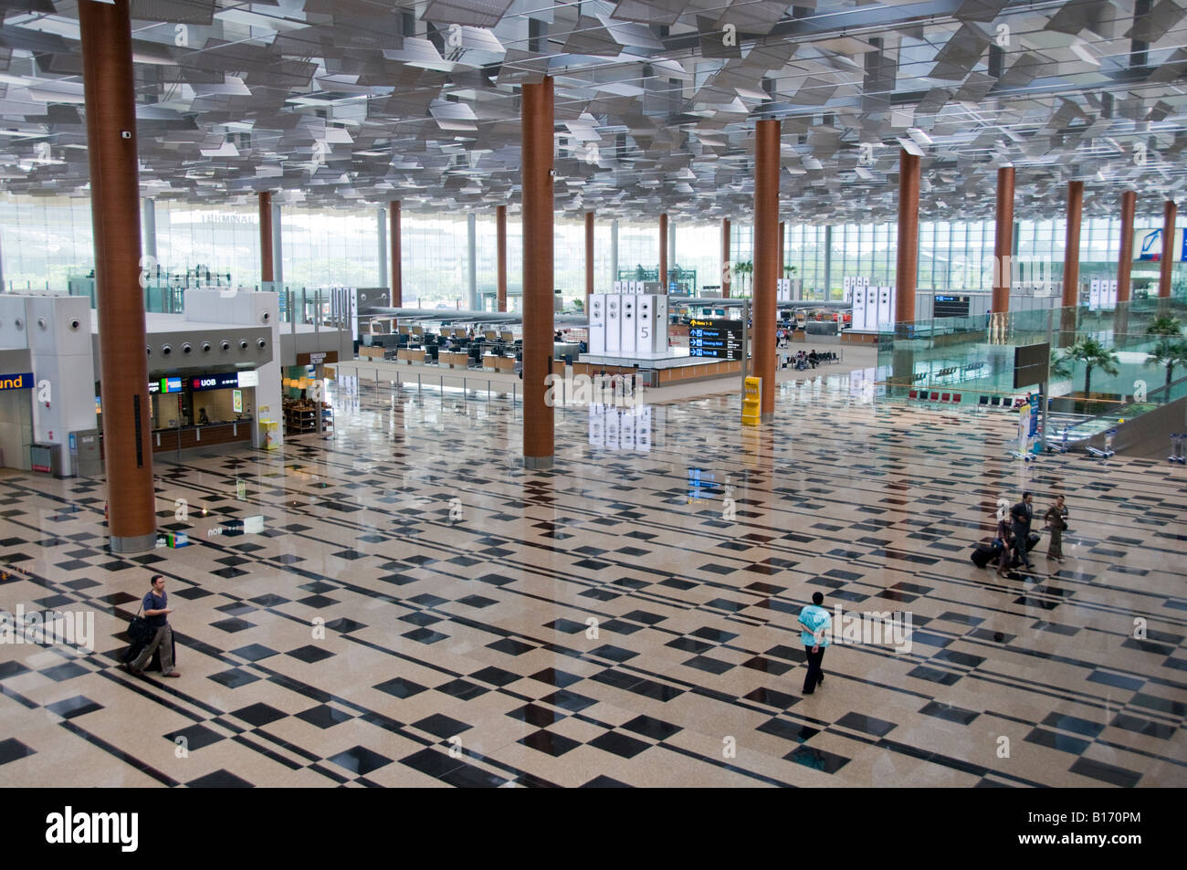 Interior of new modern Changi airport terminal in Singapore southeast ...