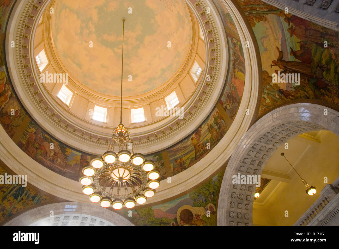 Rotunda and painted murals inside the Utah State Capitol Building in ...