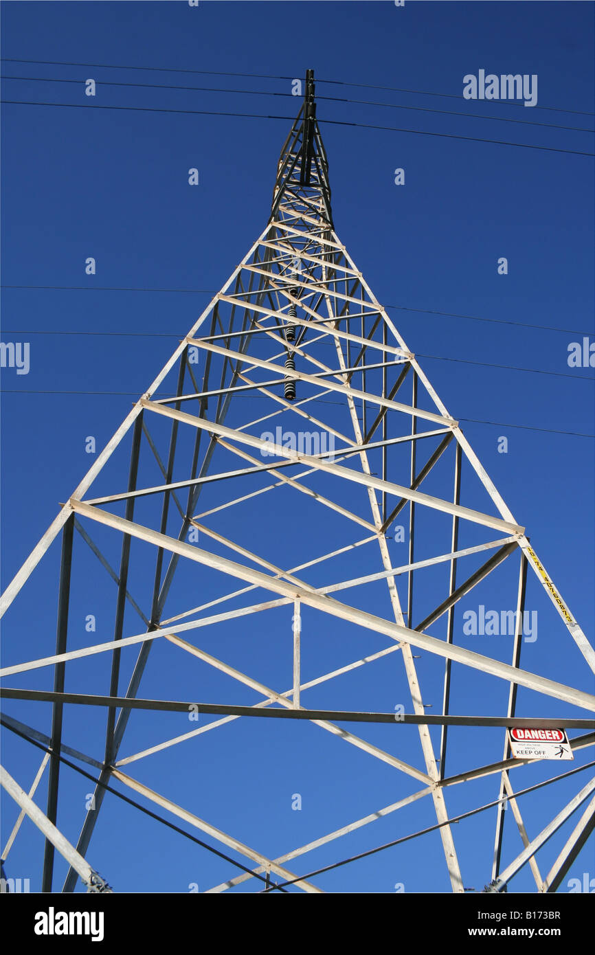 High tension power line tower Stock Photo - Alamy