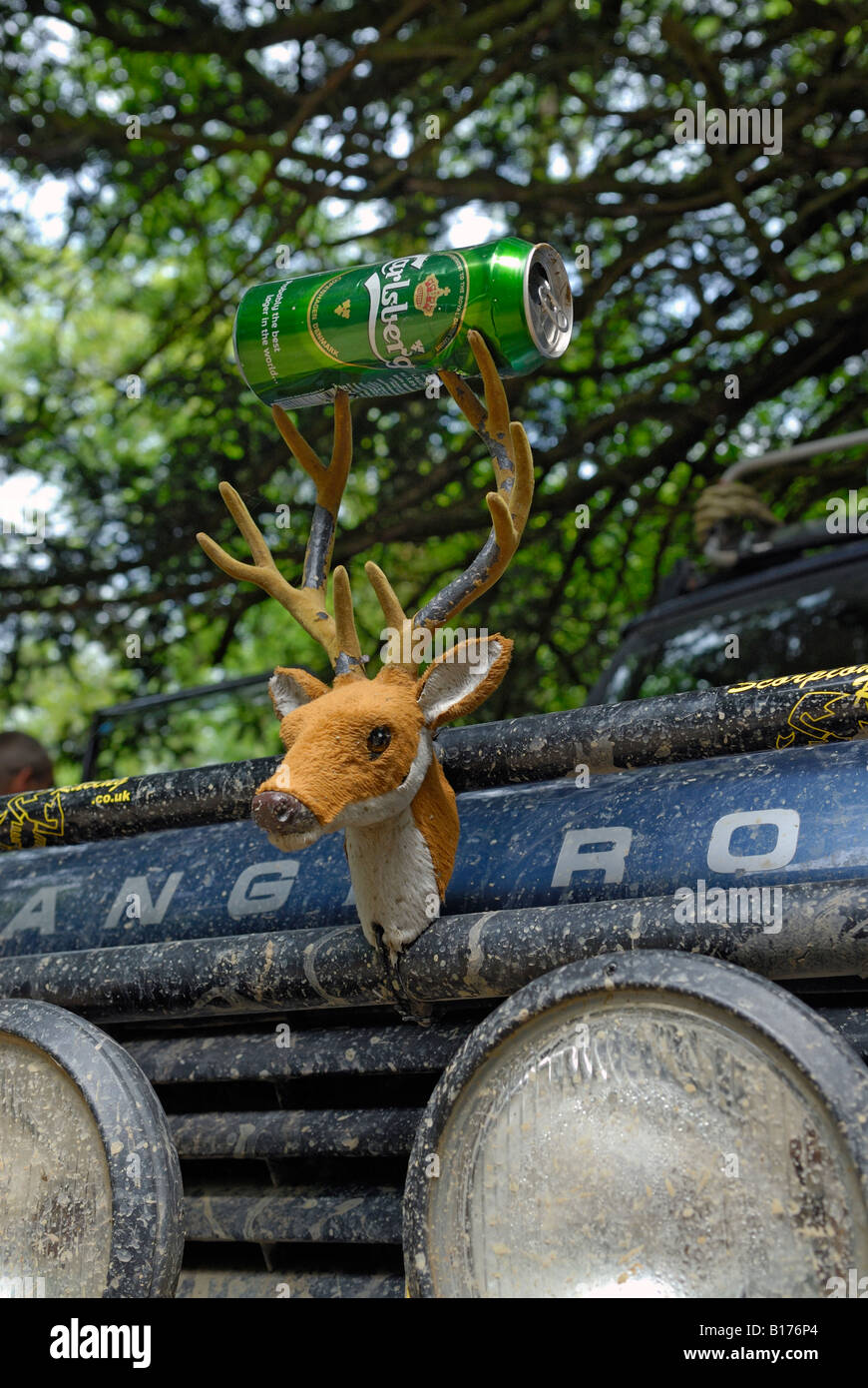 Range Rover front carrying a a toy deer as a trophy (and beer can) at ...