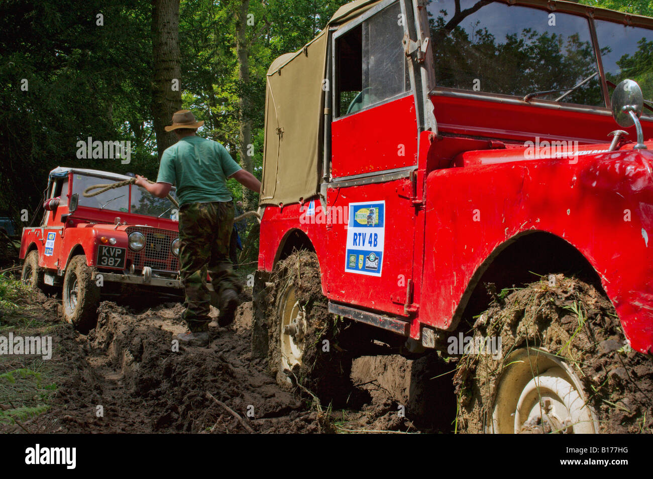 A couple of red Series 1 Land Rovers competing at the ALRC National ...