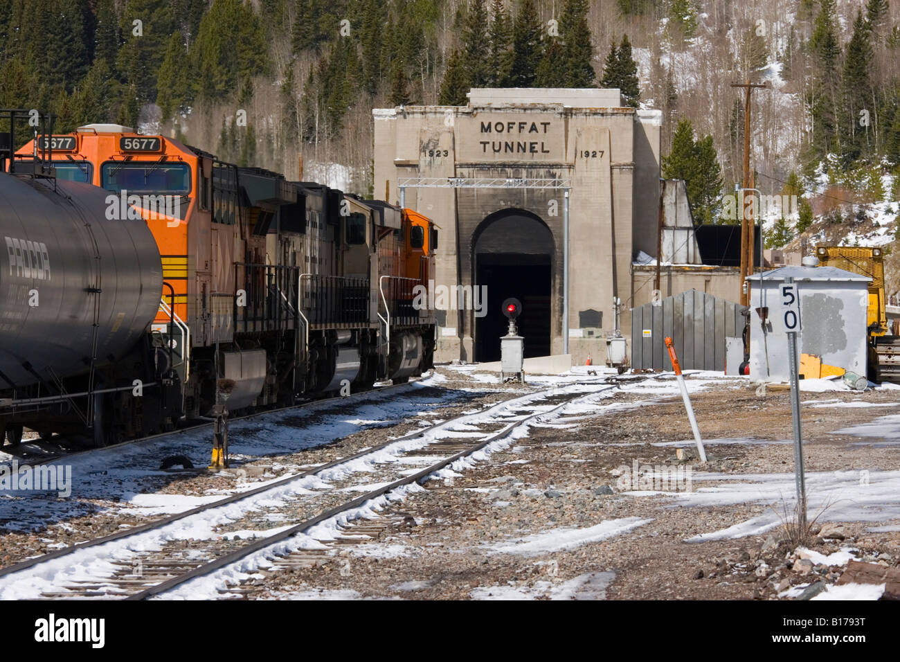 BNSF Train rolls into the Moffatt Tunnel East Portal on Rollins Pass ...