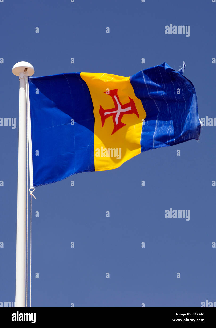 The flag of Porto Santo, the Portuguese Atlantic island near Madeira ...