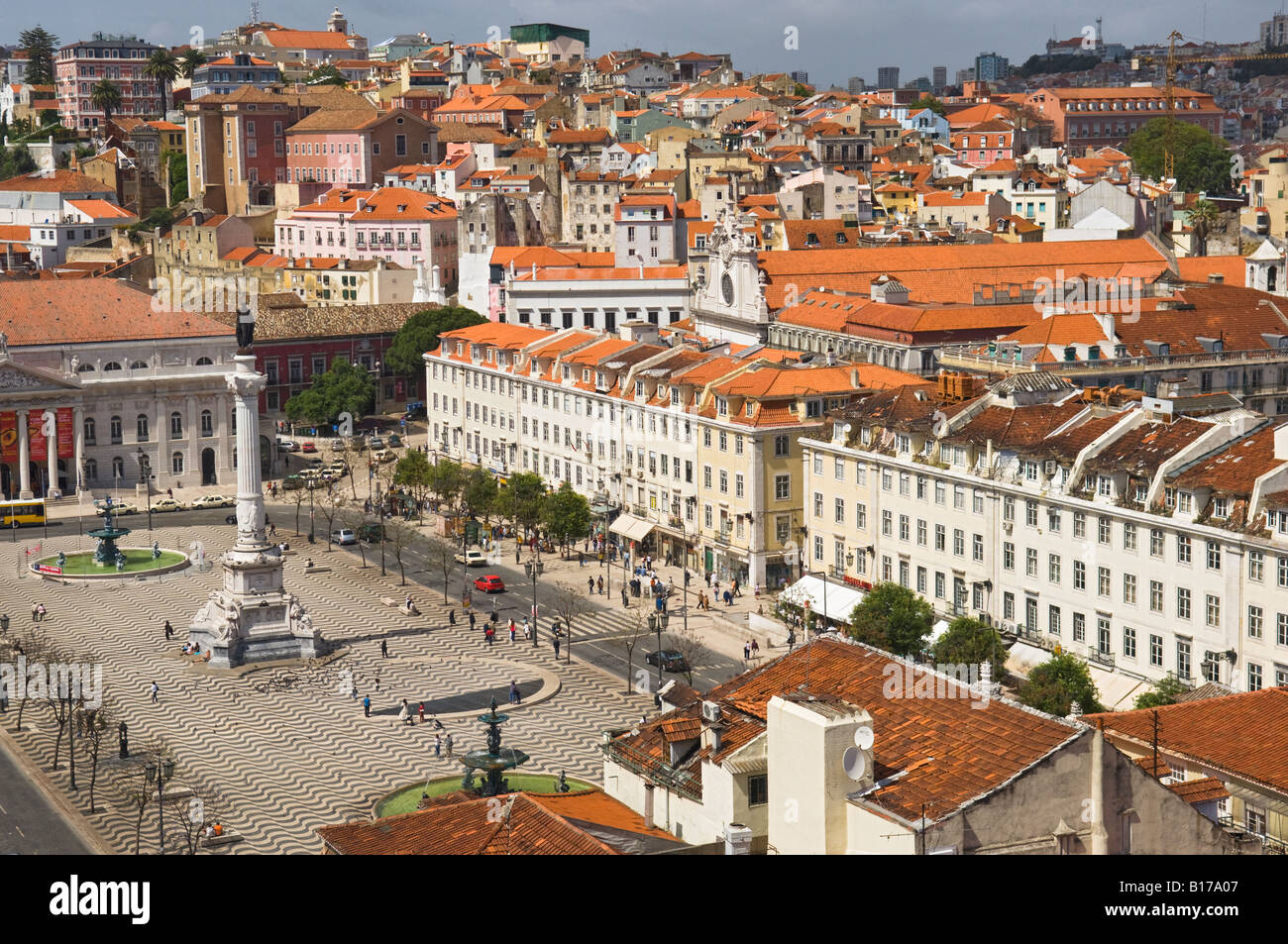 View of Rossio Square and the monument to King Pedro IV from Santa ...