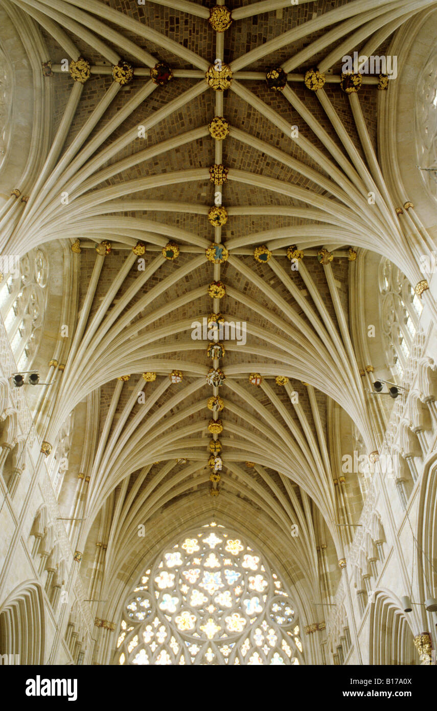 Exeter Cathdral interior Nave Roof with bosses fan vault vaulting west ...