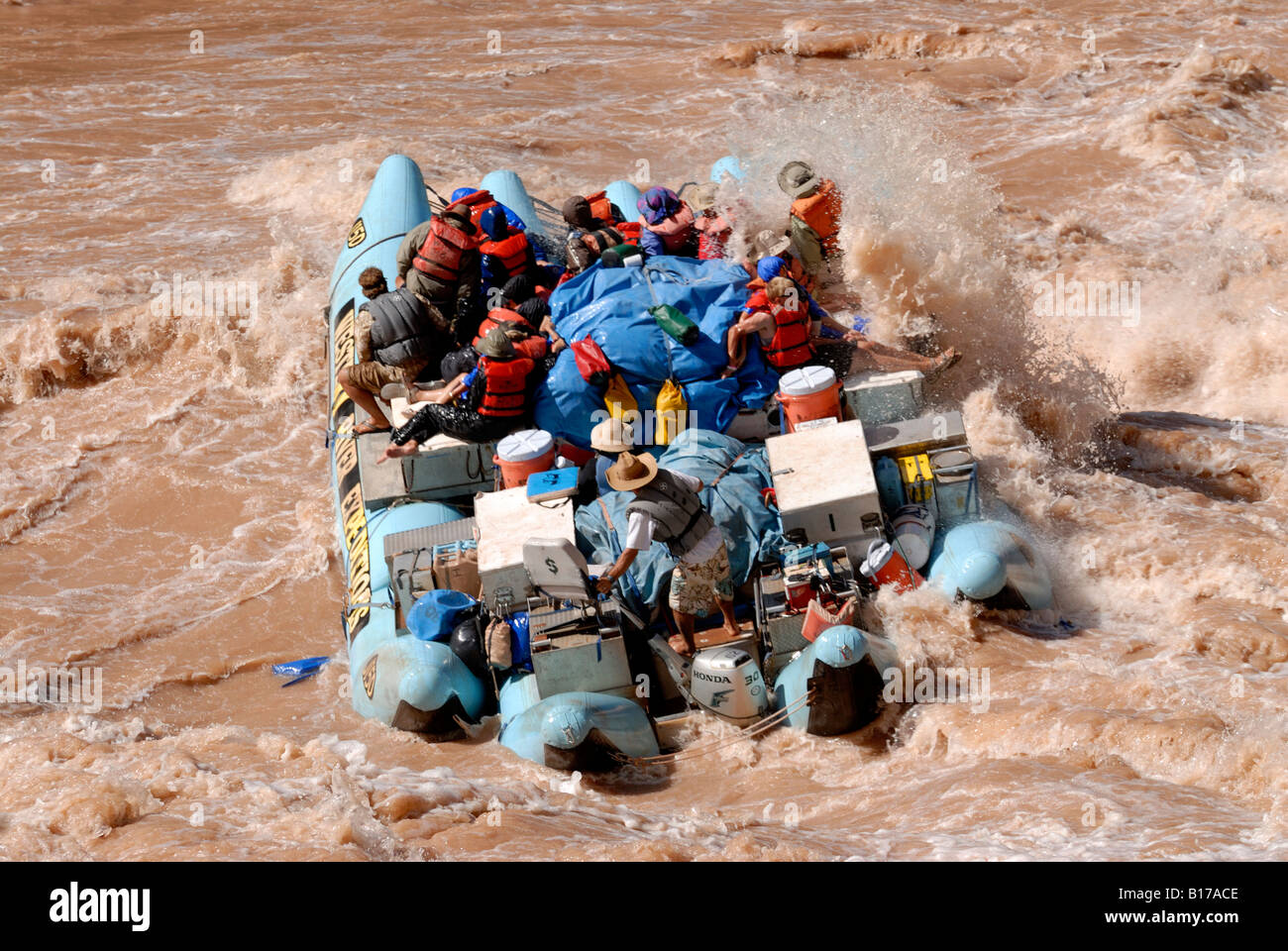 Raft going through Lava rapid a giant rapid on the Colorado river in ...