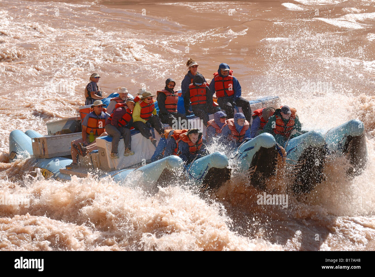 Raft going through Lava rapid a giant rapid on the Colorado river in ...