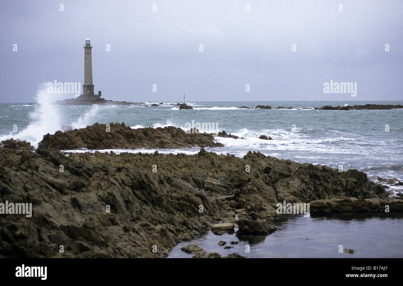 France Normandy cap de la Hague lighthouse and water splash Stock Photo ...