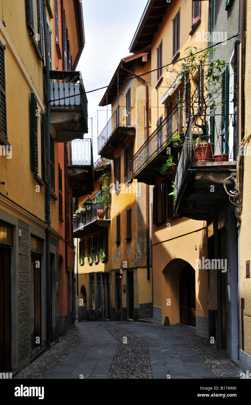 Colorful cobbled back street in Varenna Lake Como Italy Stock Photo - Alamy