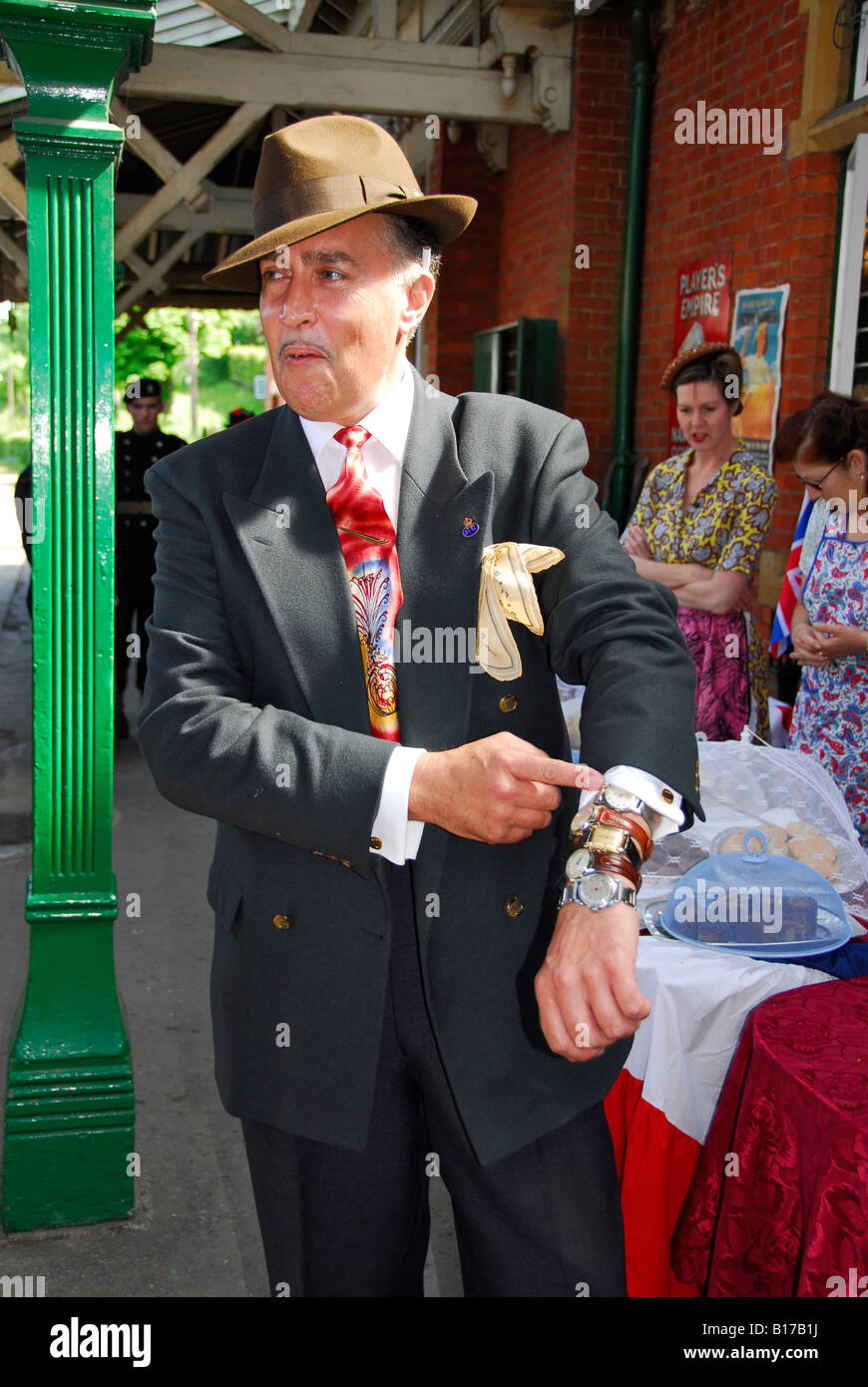 Viv the Spiv con man selling stolen watches at Bluebell Railway war day ...
