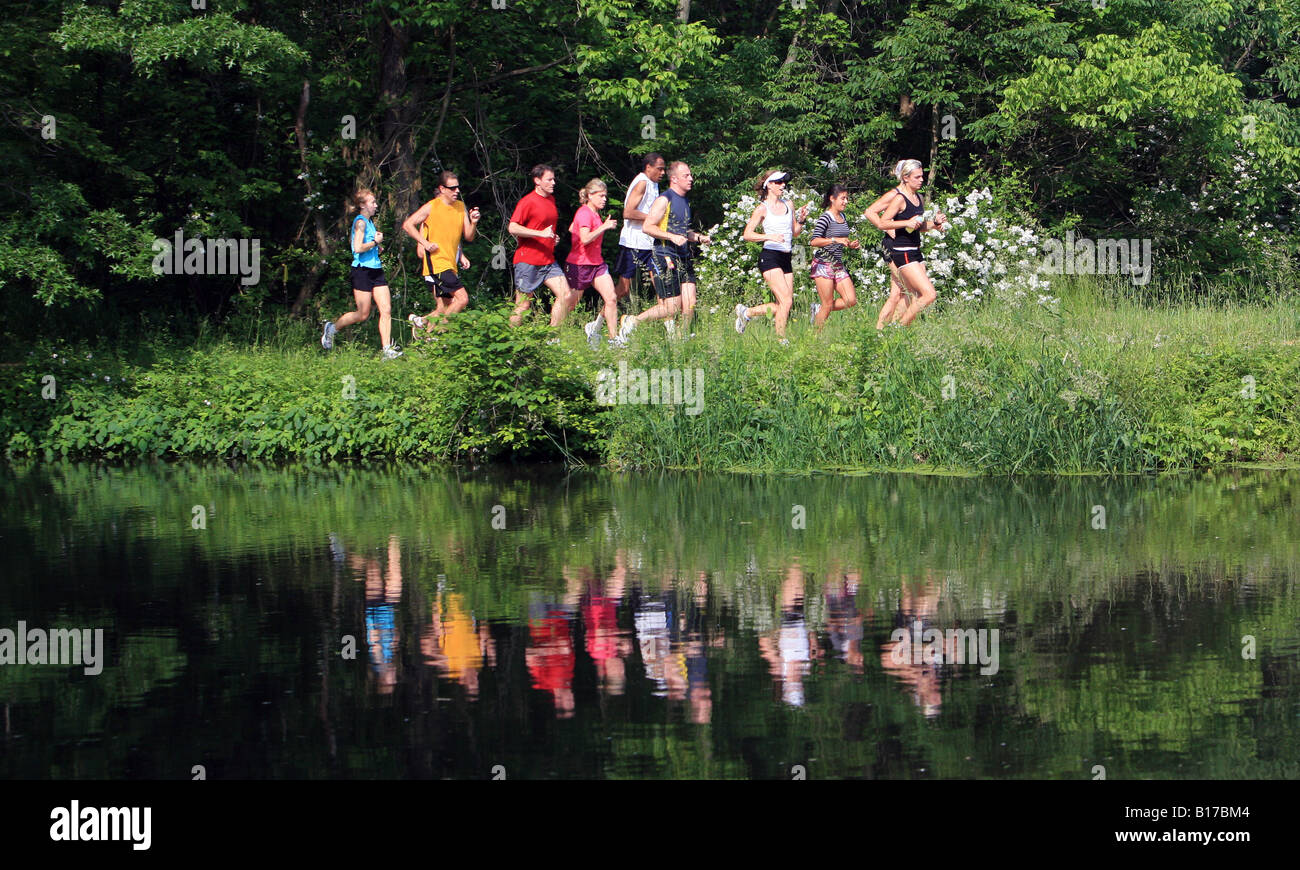 Group people running through forest hi-res stock photography and images ...