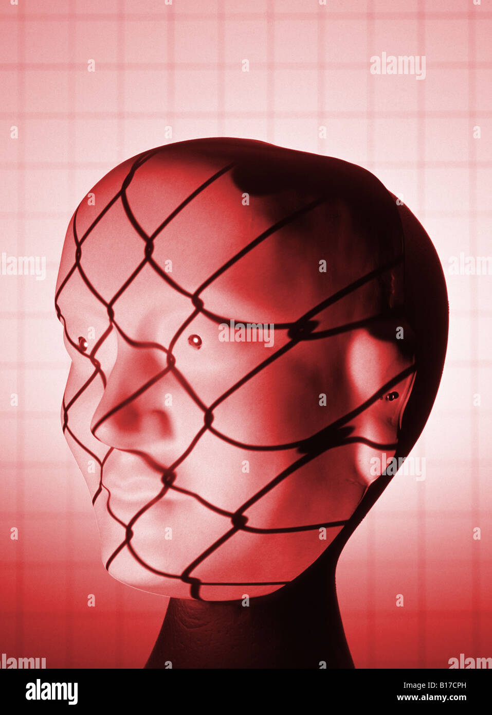Dummy face used to project chain link fence wire for concept image ...