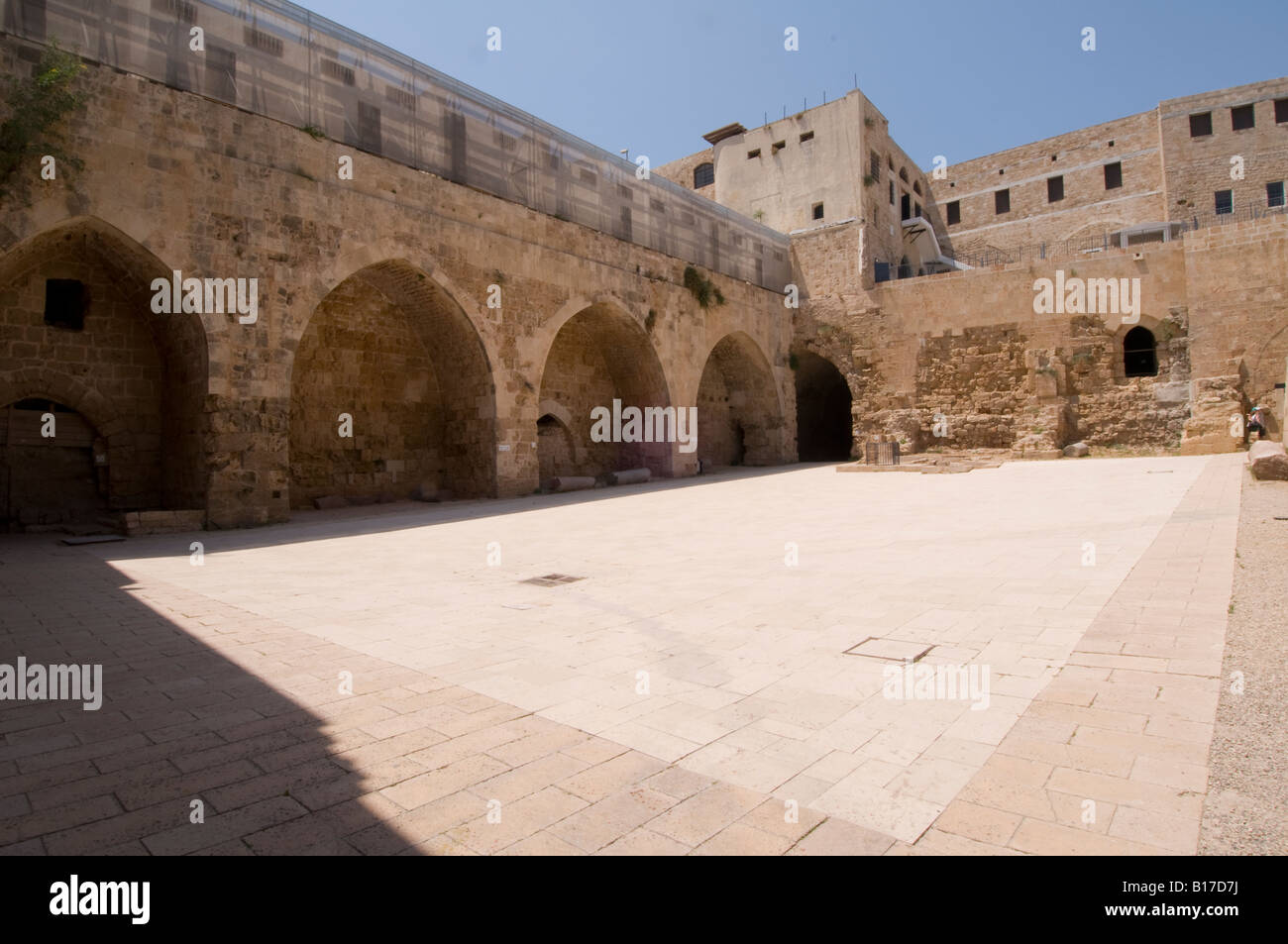 The courtyard of the ancient crusader citadel, Old Acre, northern ...