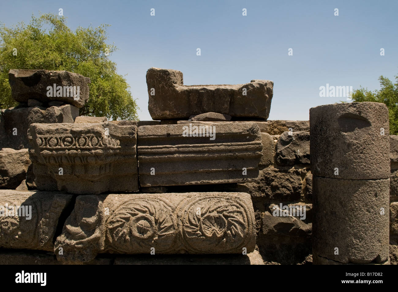 Ruins of ancient synagogue in Chorazin or Korazim archaeological site ...