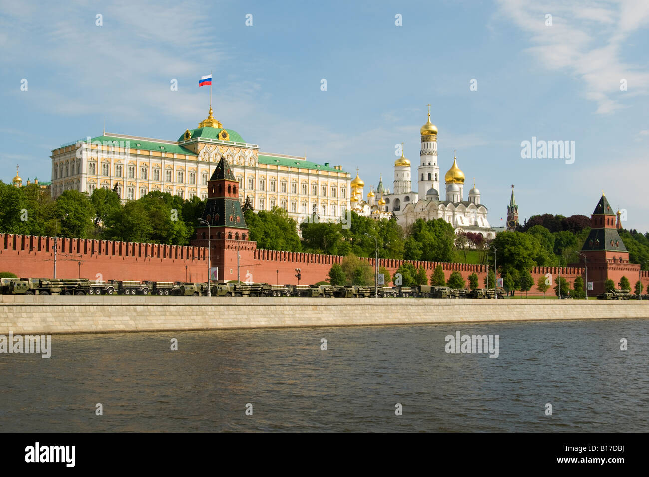 Military vehicles pass the Kremlin walls after Victory Day Parade ...