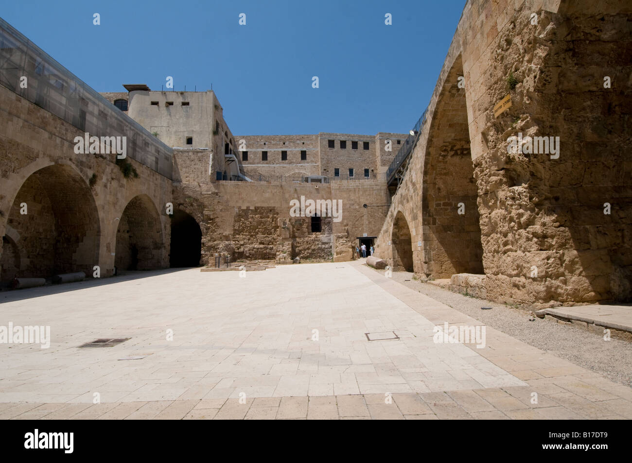 The courtyard of the ancient crusader citadel, Old Acre, northern ...
