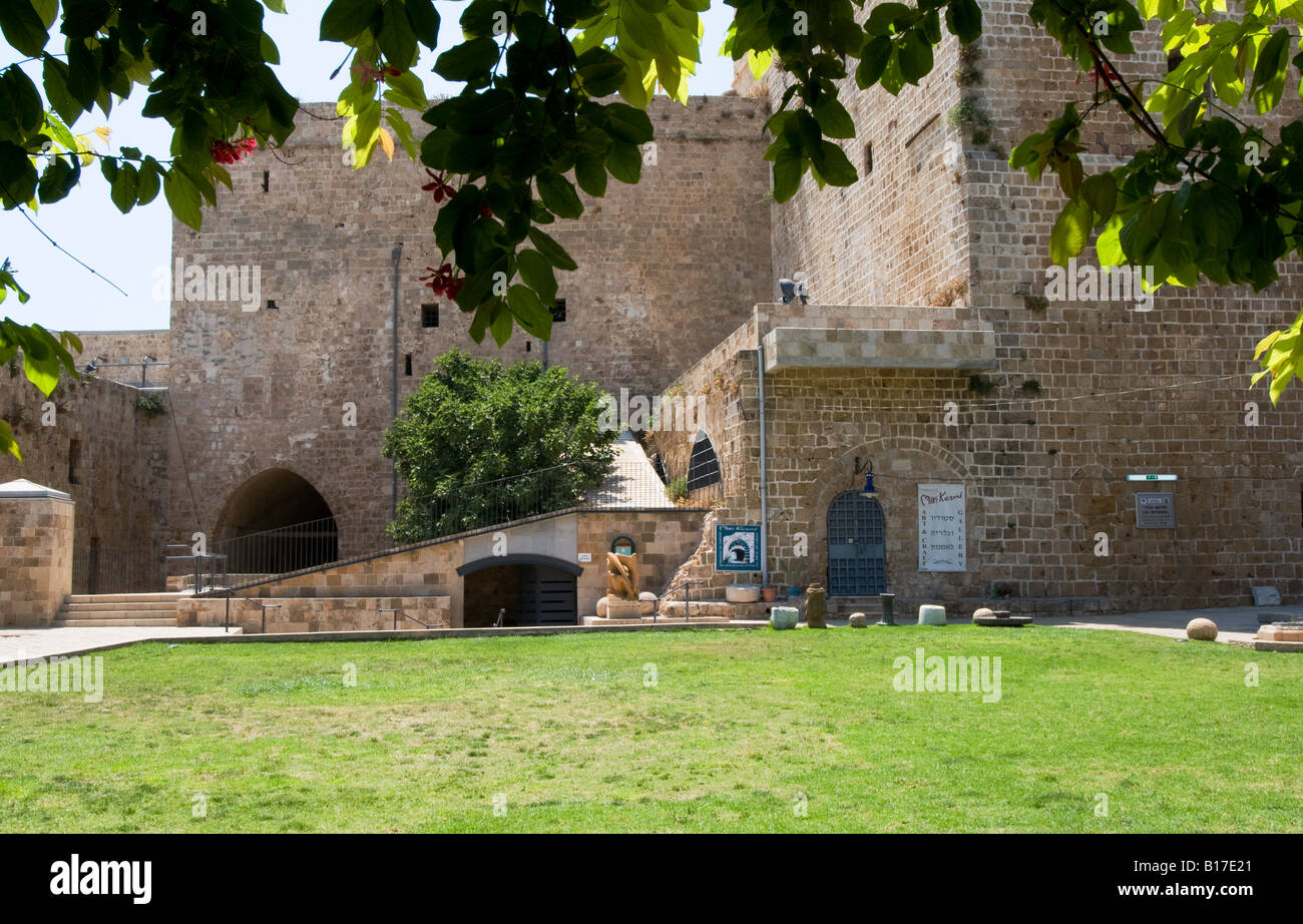 External view of the ancent Crusader citadel, Old Acre, Israel Stock ...