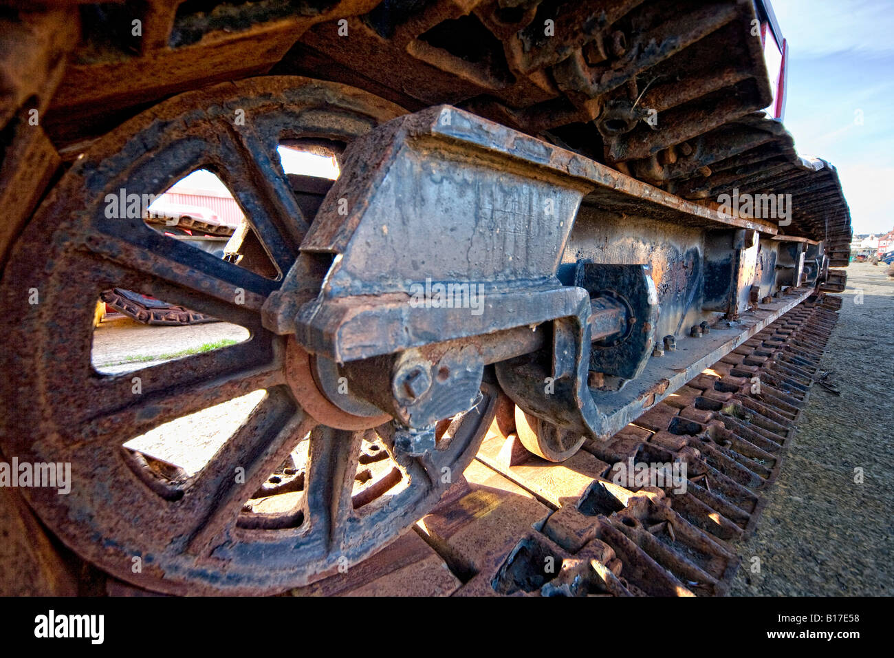 Wheel of a tractor crane, Whitby, West Yorkshire, England, Europe Stock ...