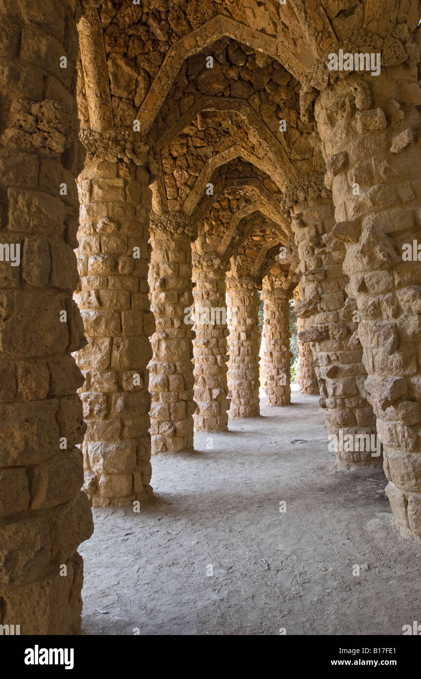 Colonnaded pathway in Parc Güell or Gaudí's Park. Barcelona, Spain ...