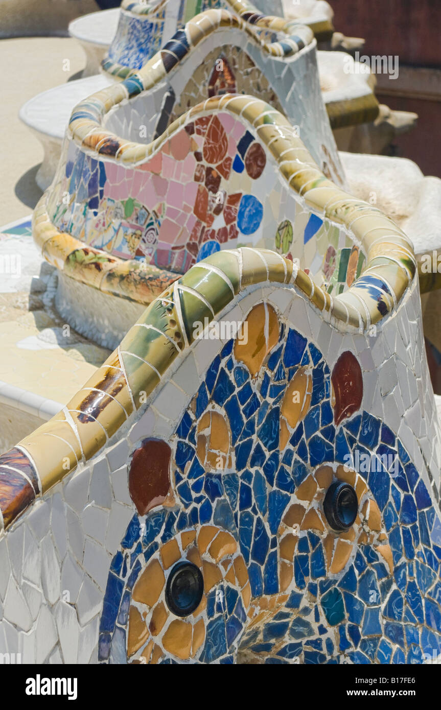 The Mosaic Serpentine Bench in Parc Güell or Gaudí's Park. Barcelona ...