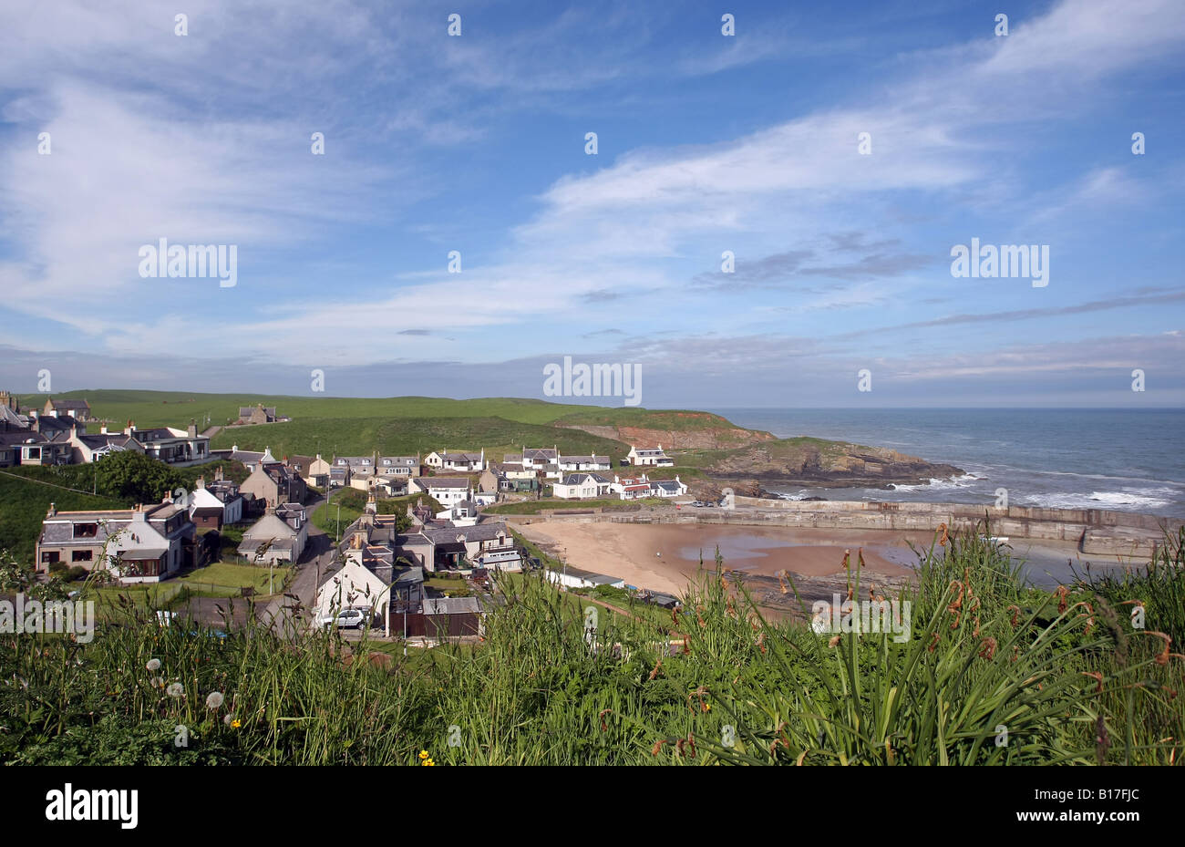 The small harbour of the former fishing village of Collieston ...