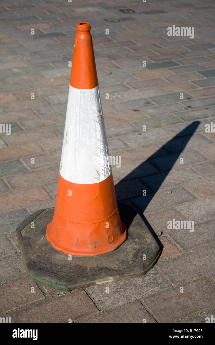 Traffic Cone on granite block road surface, Shuttle Street, Glasgow ...