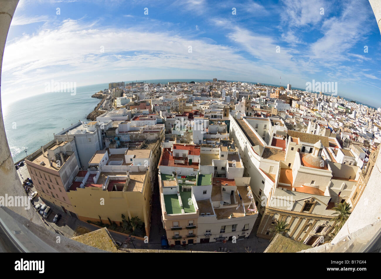 Wide angle view of Cadiz from the Bell Tower of the Cathedral. Cadiz ...