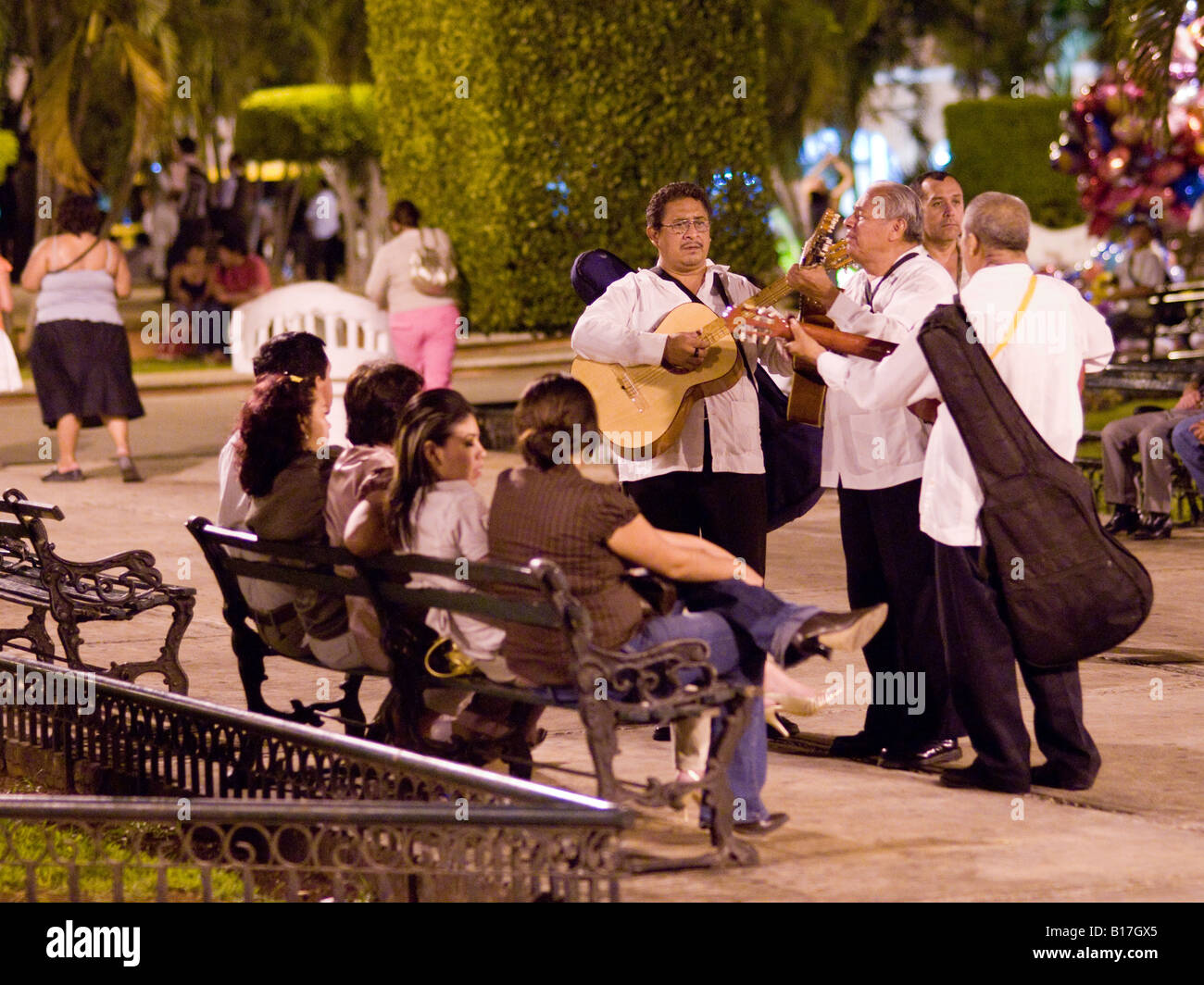 Parque de Hidalgo at night Merida capital of the Yucatan state Mexico ...