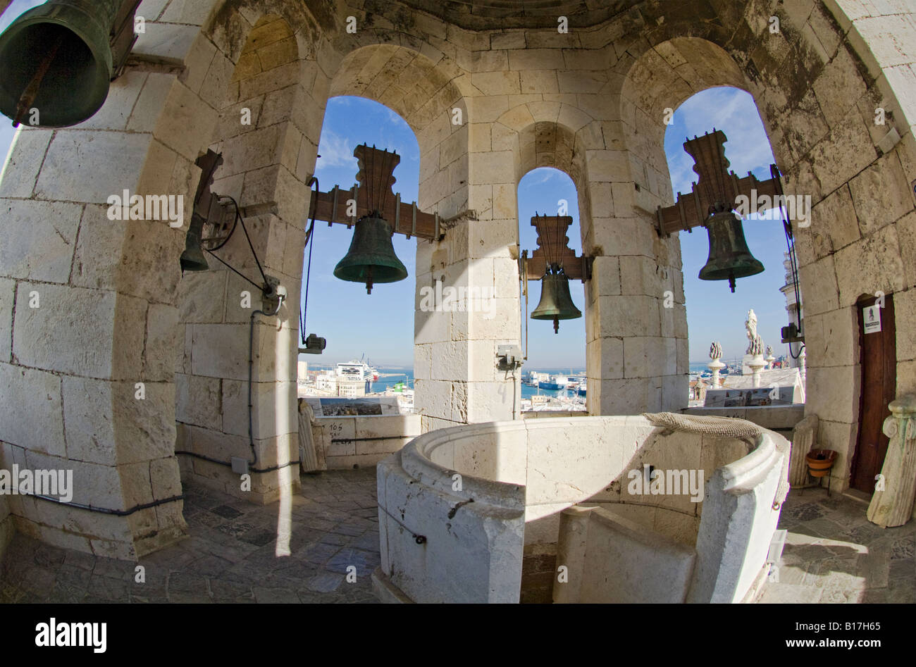 Wide angle view inside the Bell Tower of Cadiz Cathedral. Cadiz, Spain ...